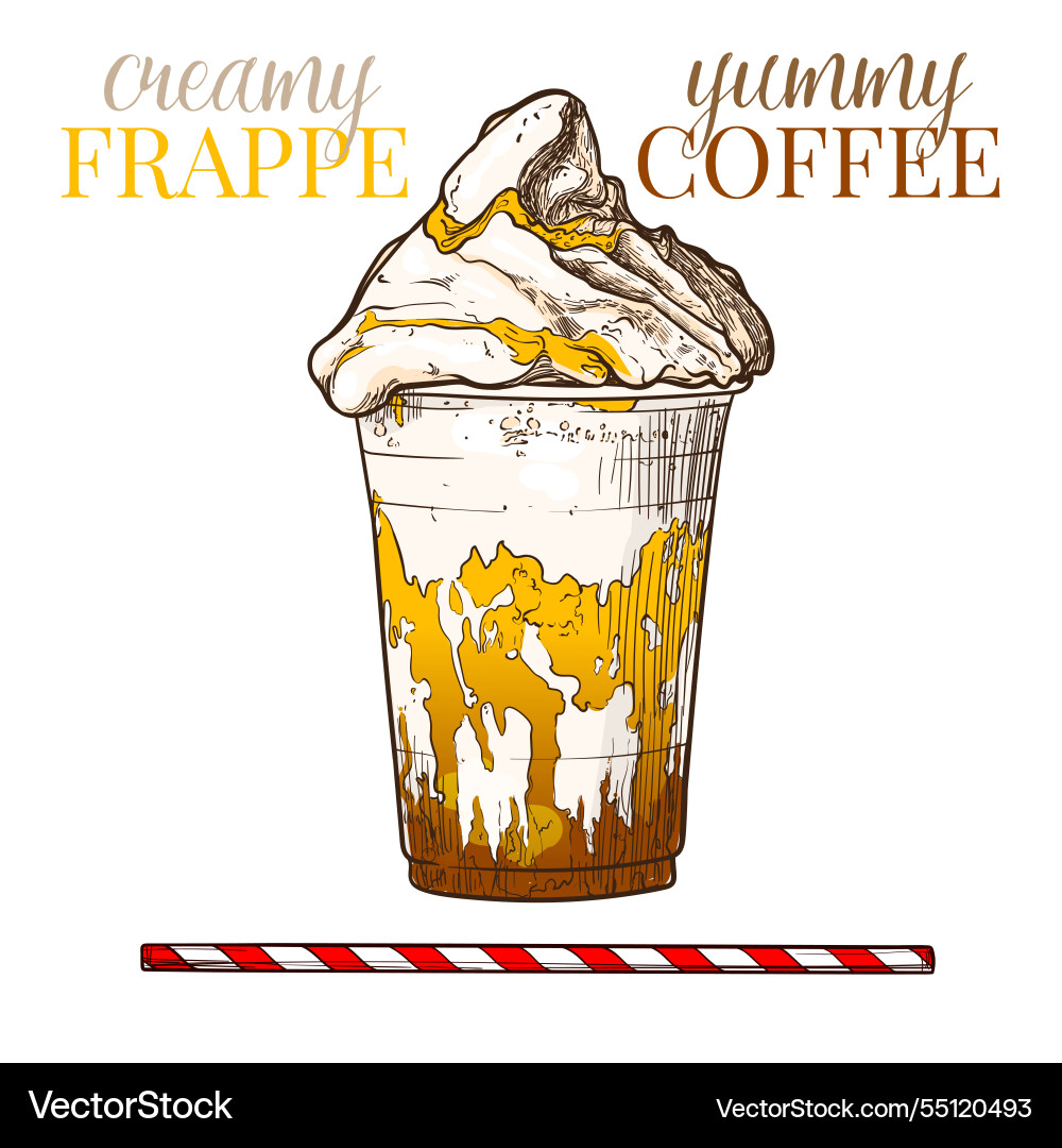 Hand drawn frappe coffee Royalty Free Vector Image