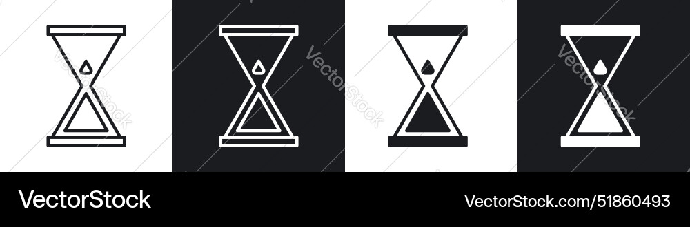 Hourglass end liner and solid icon set in black Vector Image