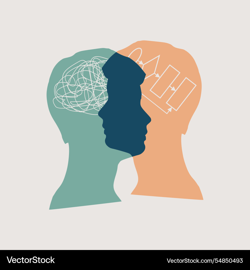 Metaphor bipolar disorder mind mental split Vector Image