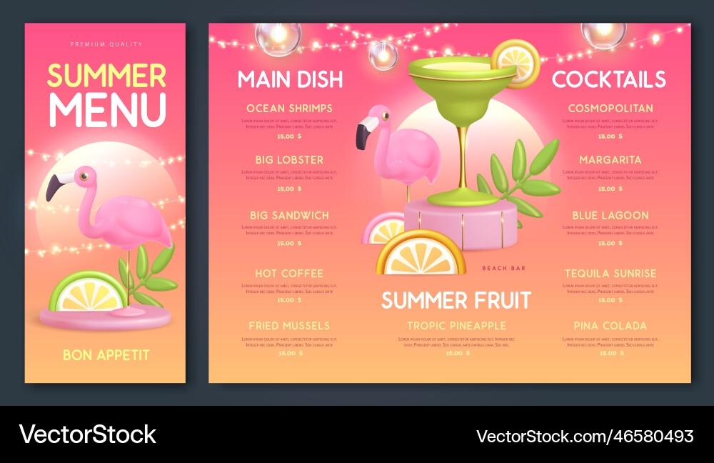 Restaurant summer cocktail menu design Royalty Free Vector