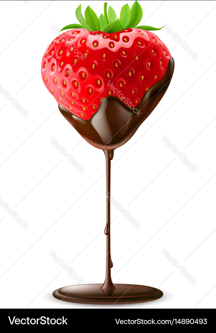 Strawberry in chocolate trickle isolated white Vector Image