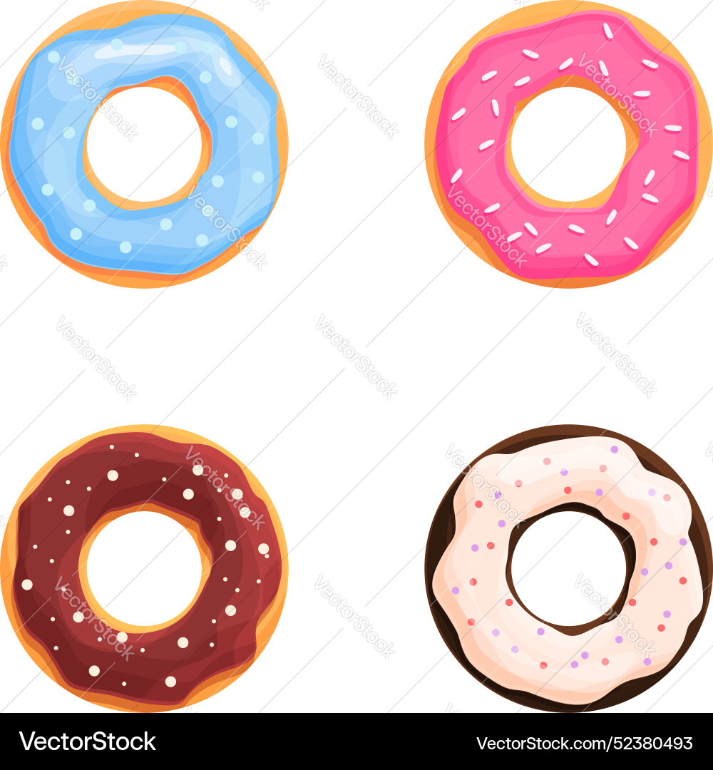Various donut icons set cartoon glazed Royalty Free Vector
