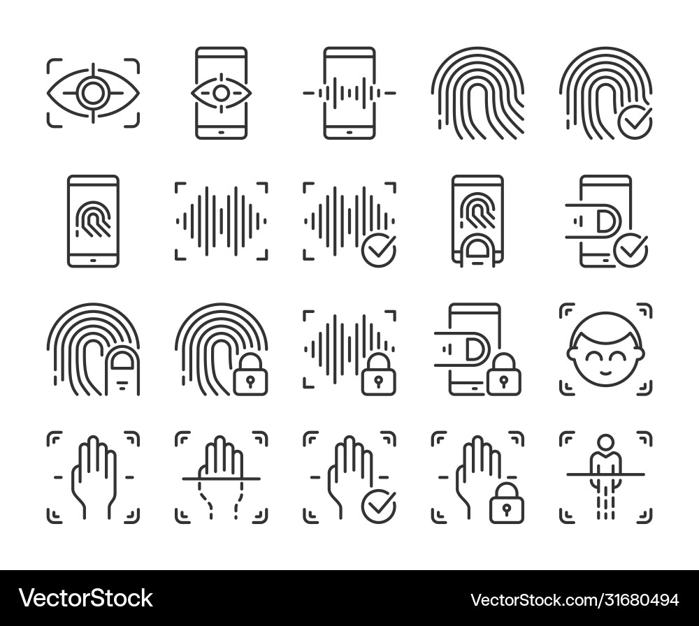 Biometric icons verification Royalty Free Vector Image