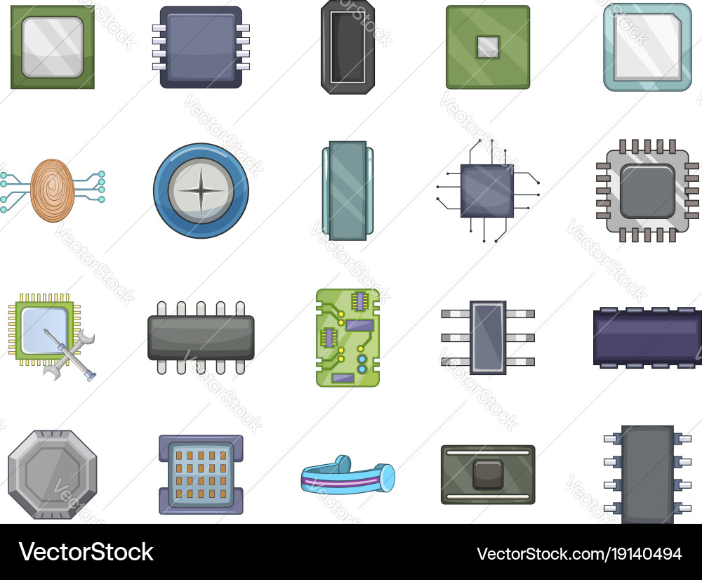 Chip icon set cartoon style Royalty Free Vector Image