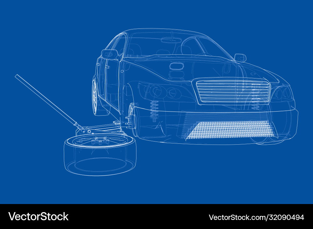 Concept car with floor jack Royalty Free Vector Image