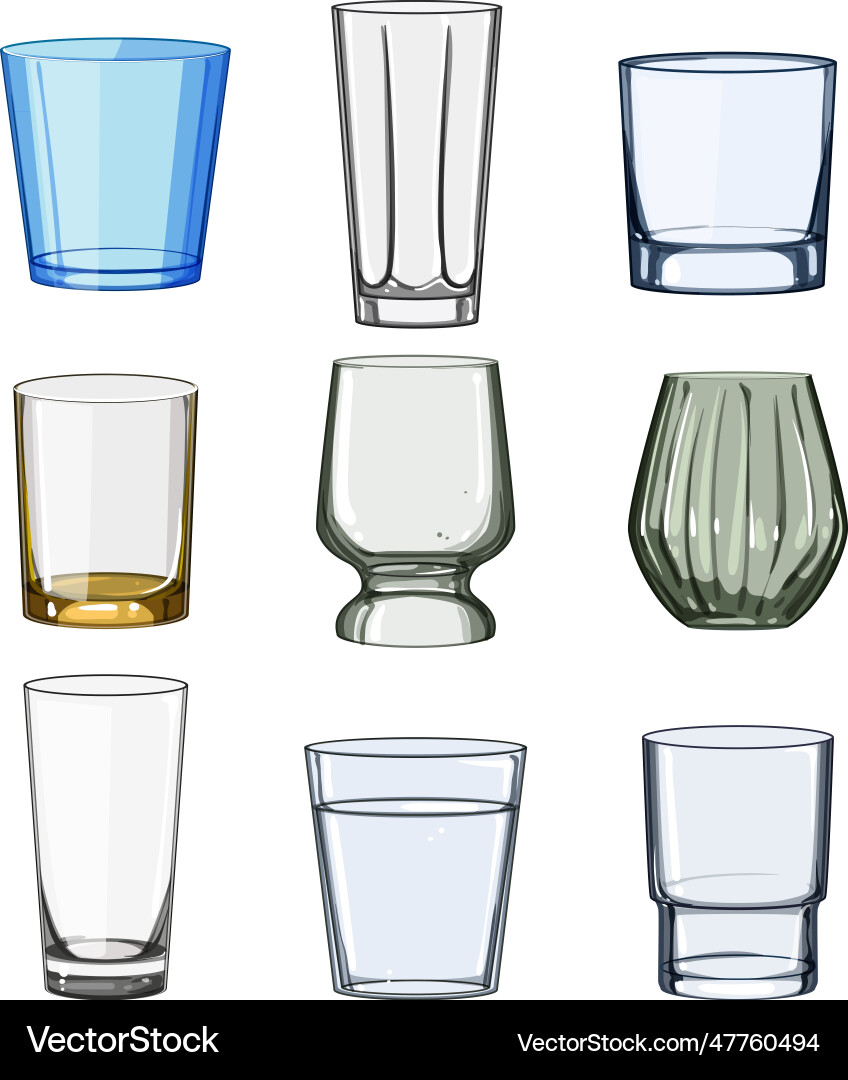 Glass cup set cartoon Royalty Free Vector Image