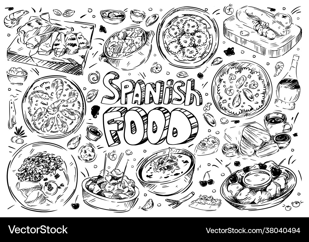 Hand drawn doodle spanish food Royalty Free Vector Image