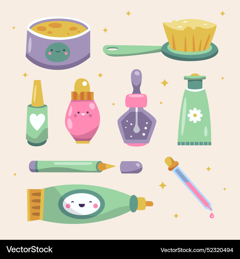 Hand drawn korean beauty element collection Vector Image