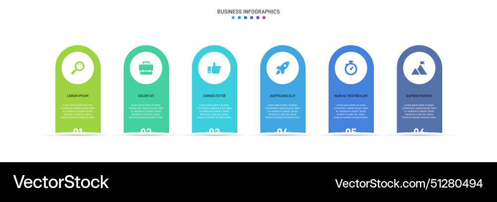 Horizontal progress bar featuring 6 arrow-shaped Vector Image