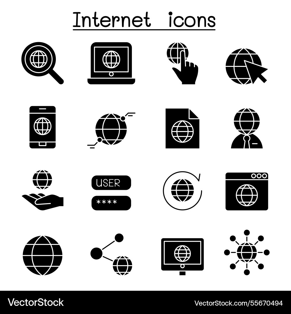 Internet technology icon set in glyph style Vector Image