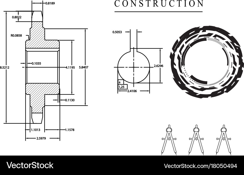 Machine-building drawings on a white background Vector Image