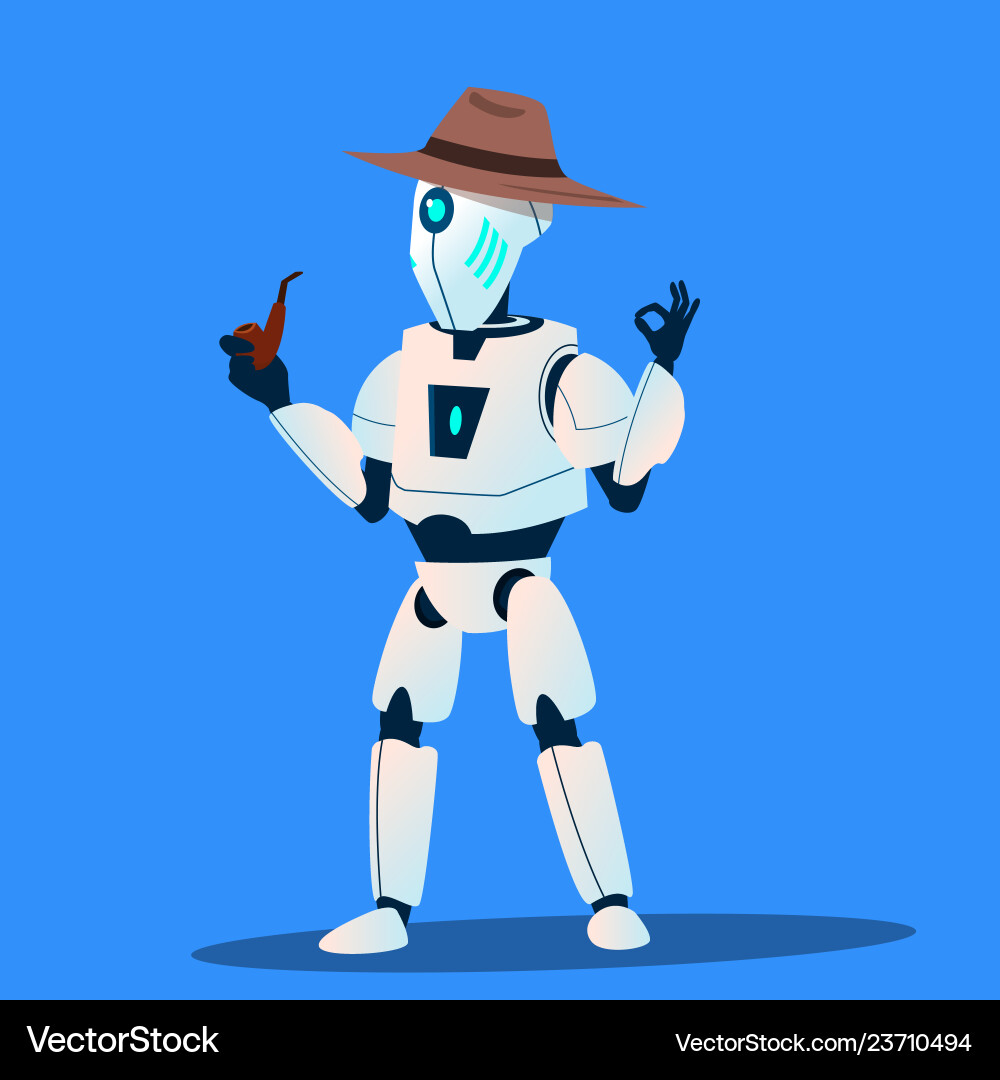 Robot detective in hat and tobacco-pipe Royalty Free Vector