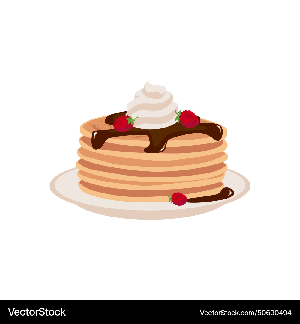Stack of pancakes with chocolate topping whipped Vector Image