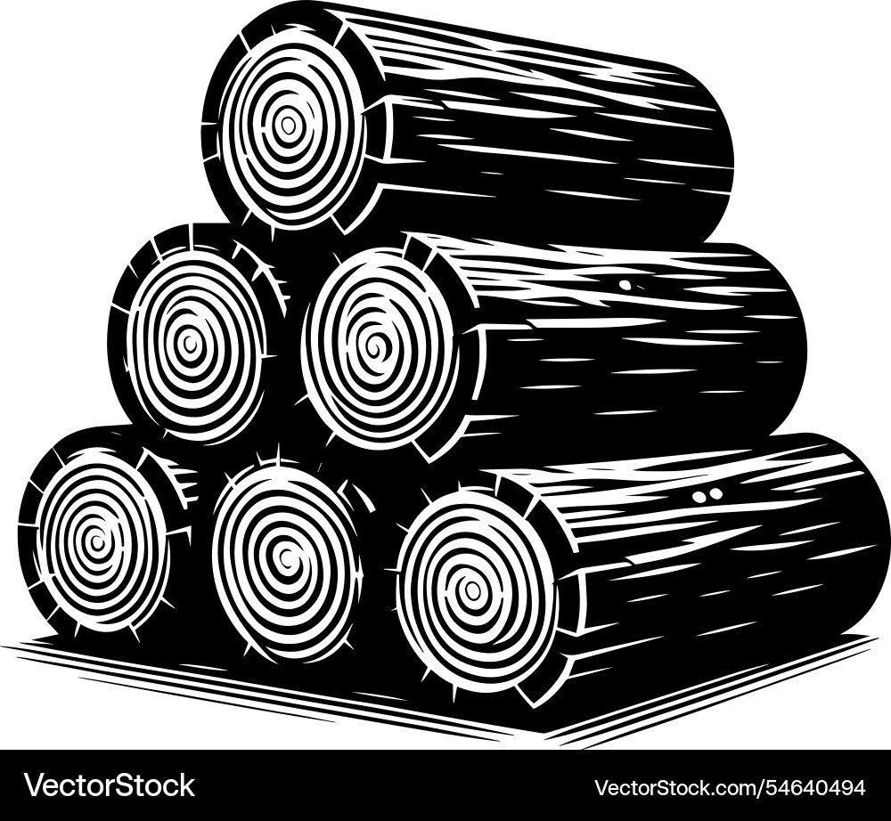 Wood log stack silhouette isolated on white Vector Image