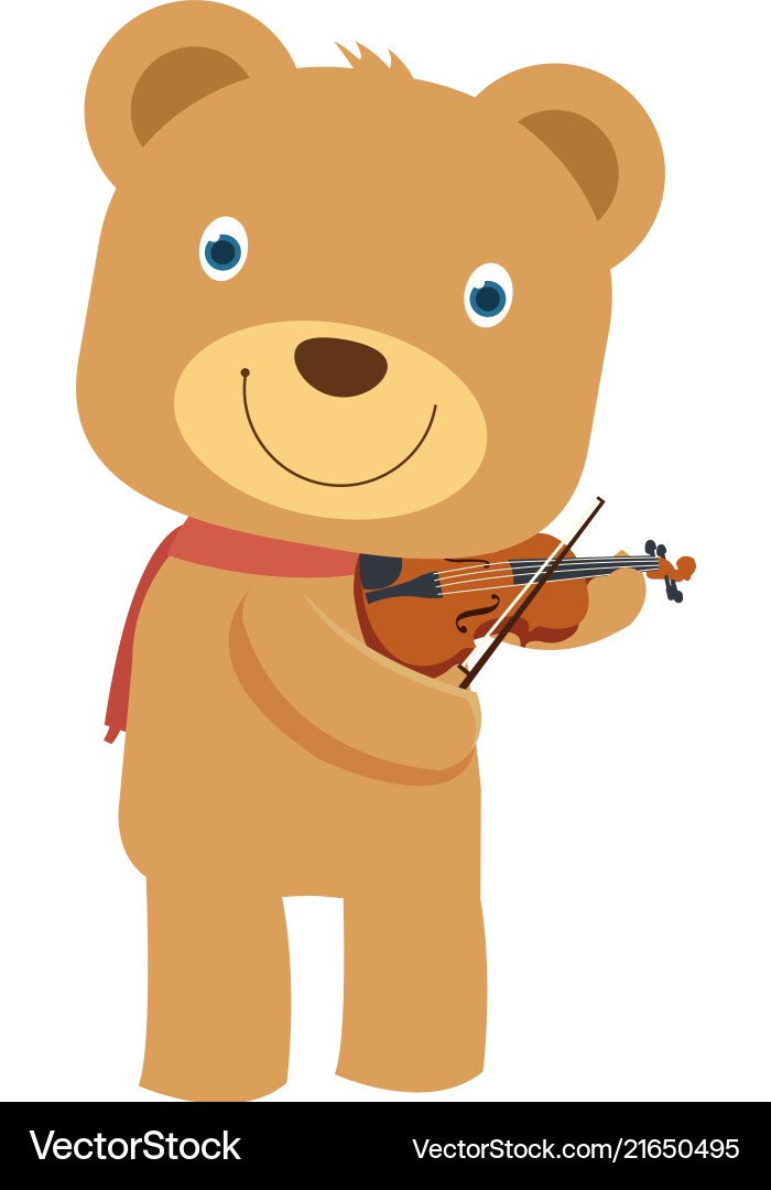 Happy cute brown teddy bear playing violin Vector Image