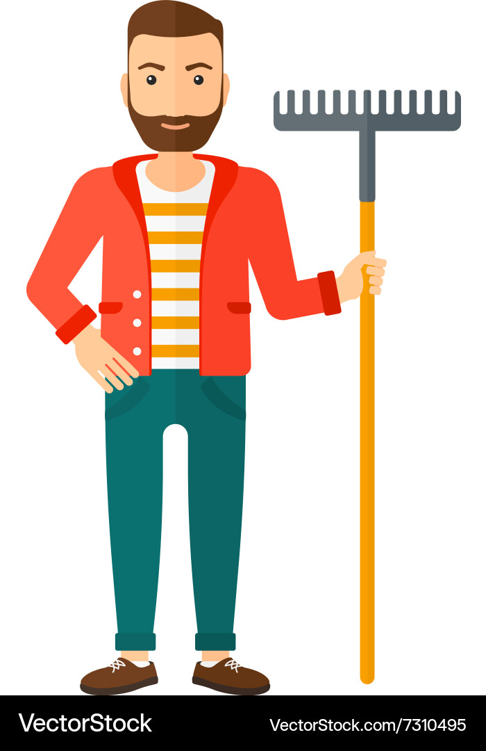 Man standing with rake Royalty Free Vector Image