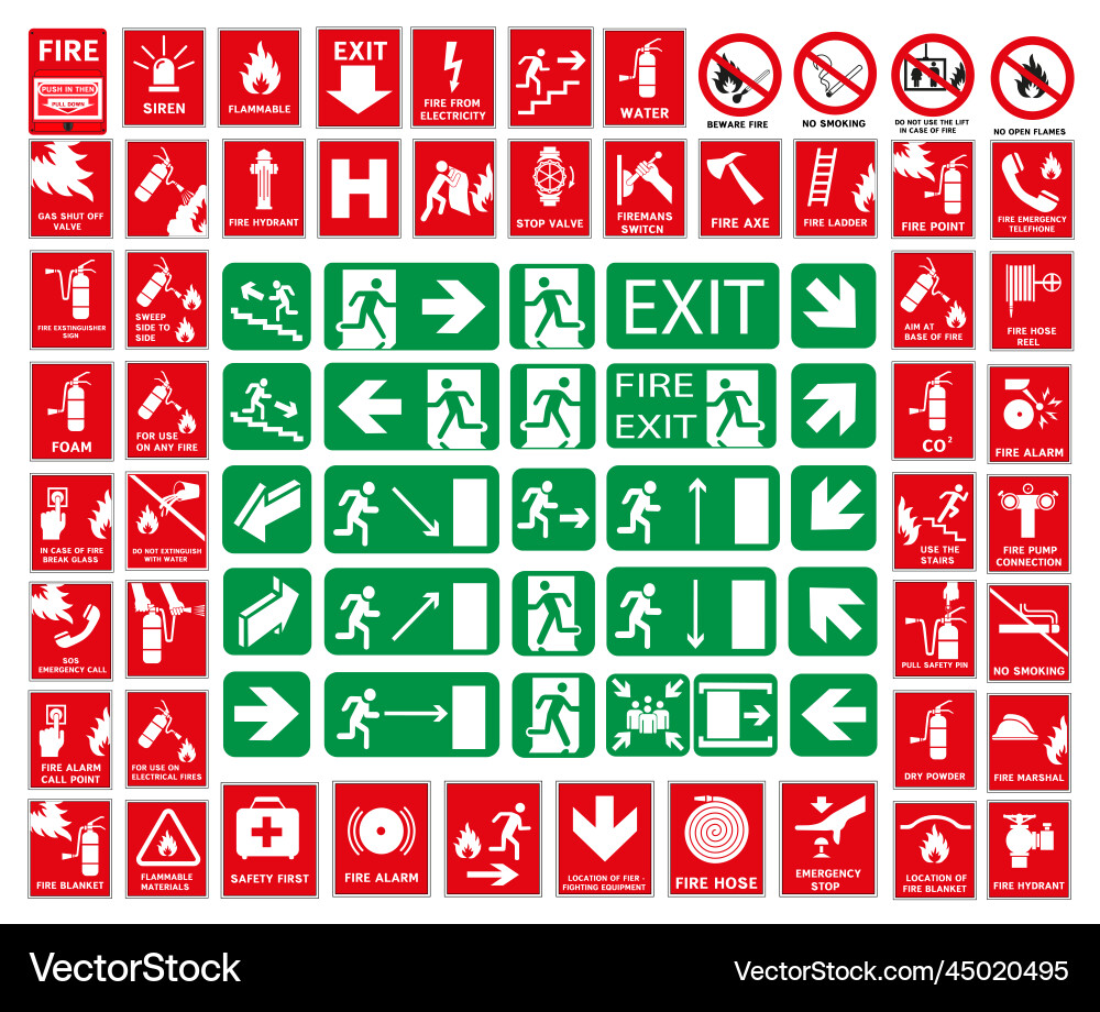 Set of emergency exit signs in case fire Vector Image