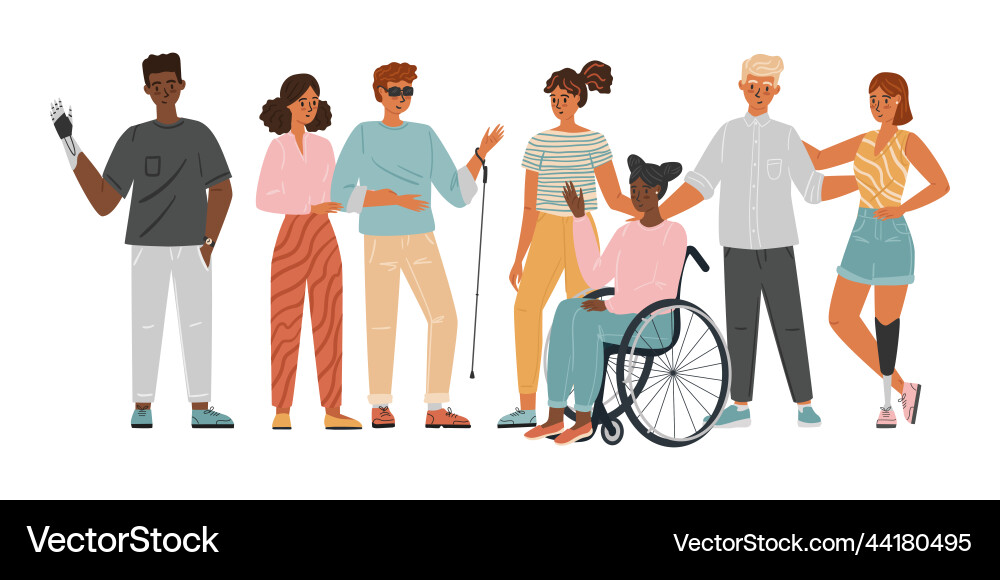 Volunteers helping people with disabilities Vector Image