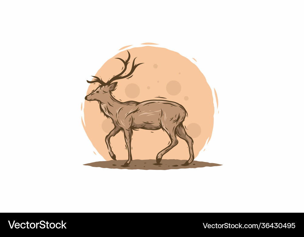 Walking brown deer drawing Royalty Free Vector Image