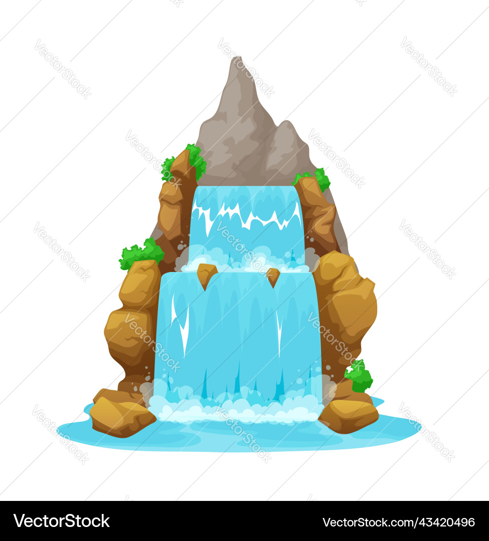 Cartoon Mountain Waterfall Royalty Free Vector Image