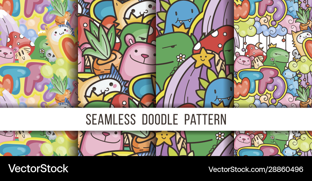 Collection seamless patterns with cute cartoon Vector Image