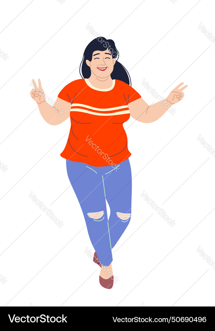 Dancing plus size happy woman Royalty Free Vector Image