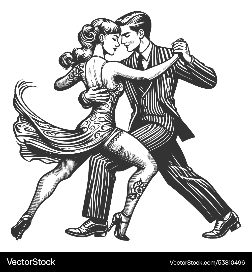 Elegant tango couple dancing engraving Royalty Free Vector