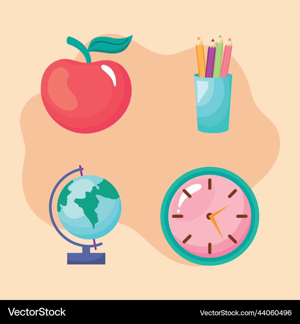 Four school supplies icons Royalty Free Vector Image