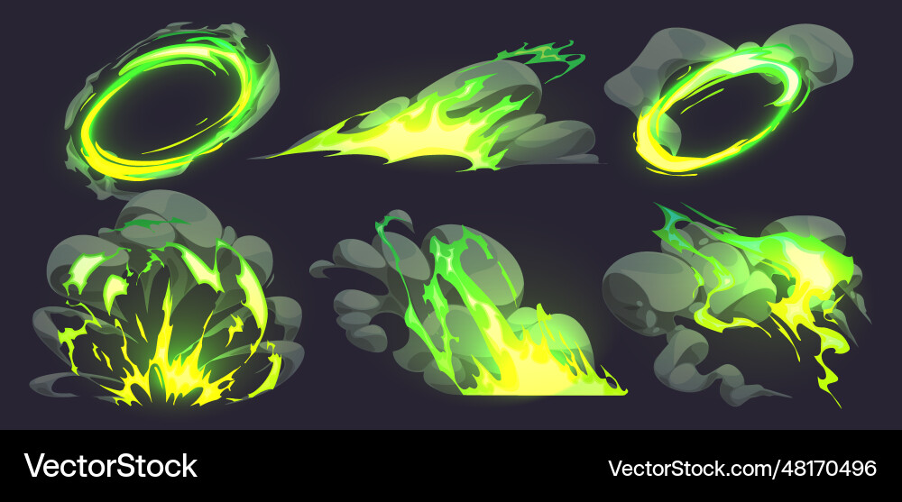 Toxic green comic fire with smoke effect cartoon Vector Image