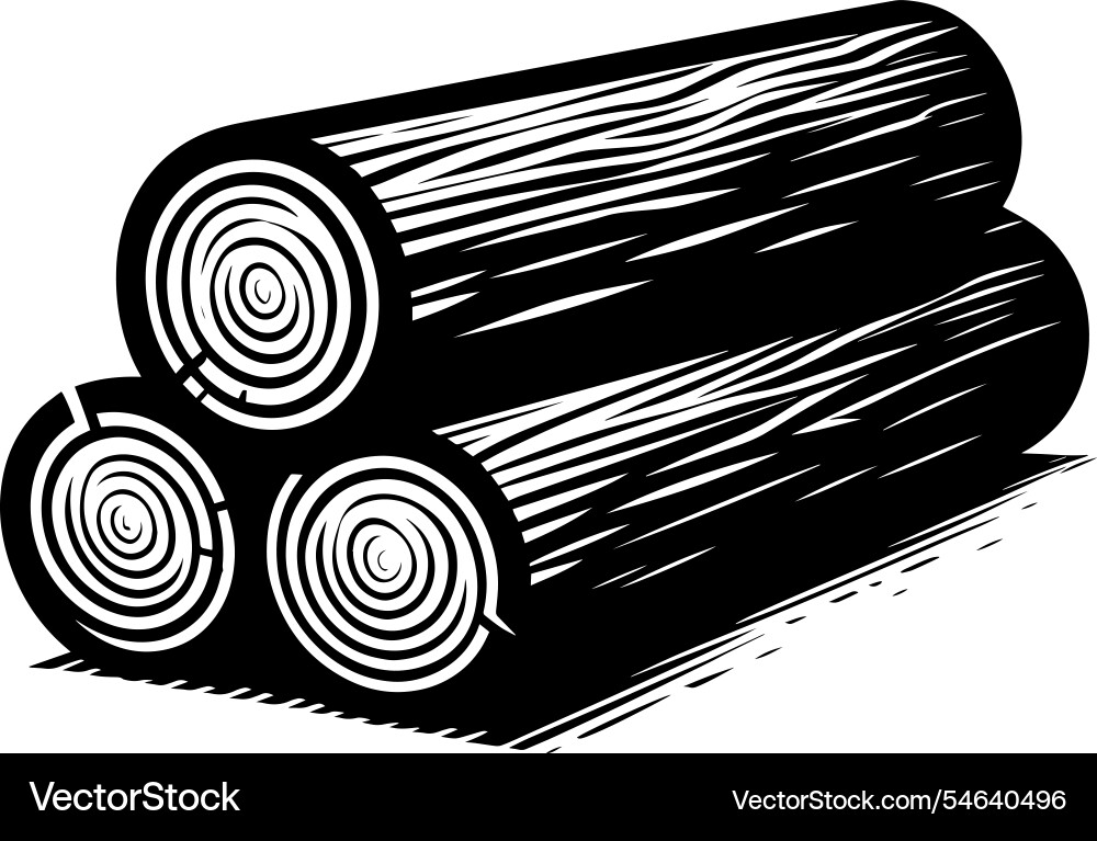 Wood log stack silhouette isolated on white Vector Image