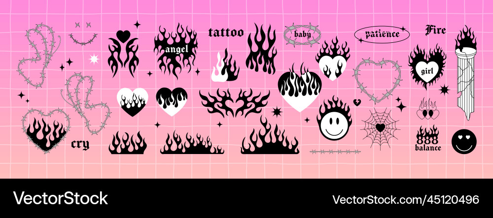 Y2K Gothic Flame Stickers Royalty Free Vector Image