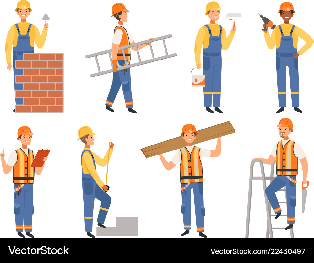 Builder cartoon character funny mascots Royalty Free Vector