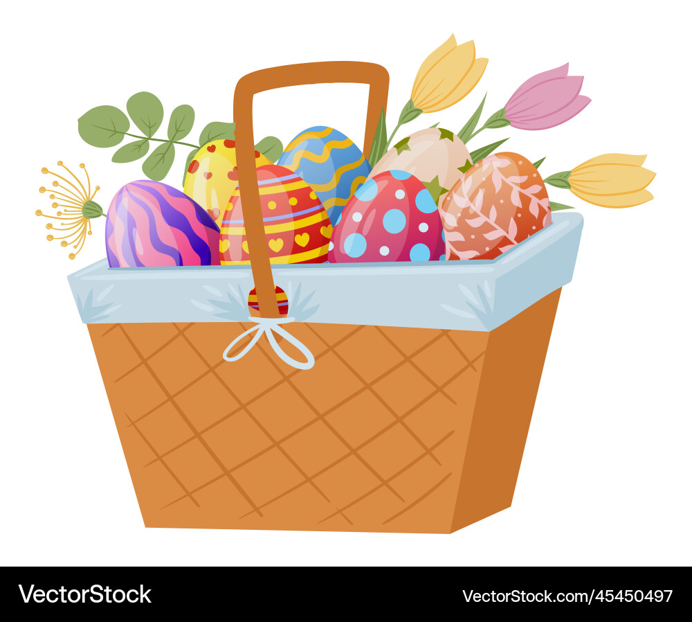 Cartoon painted easter basket spring holiday Vector Image