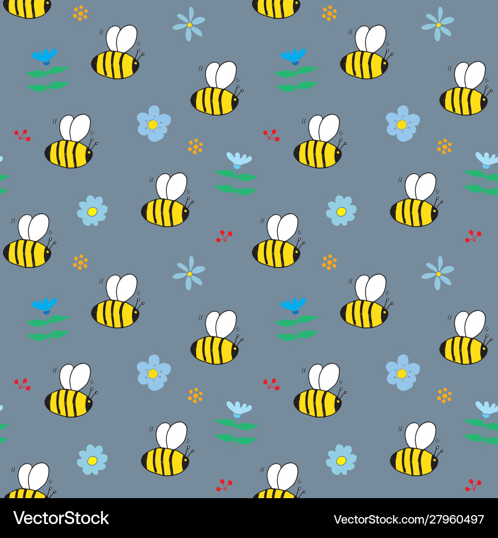 Cute bee seamless pattern cartoon hand drawn Vector Image