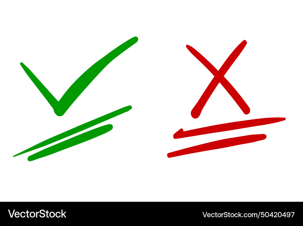 Hand drawn set of green check mark Royalty Free Vector Image