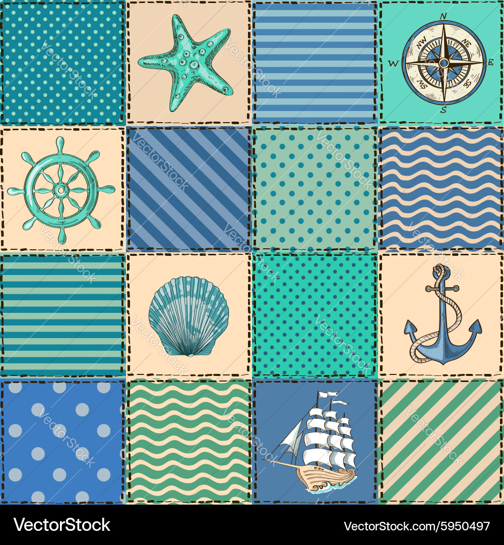 Nautical patchwork seamless pattern Royalty Free Vector Nautical patchwork seamless pattern Royalty Free Vector
