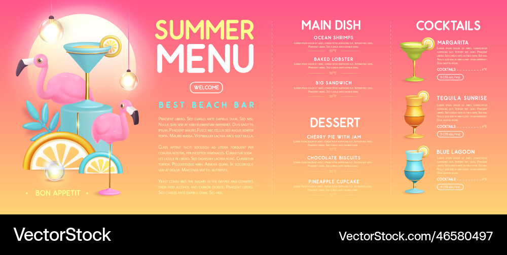 Restaurant summer cocktail menu design Royalty Free Vector