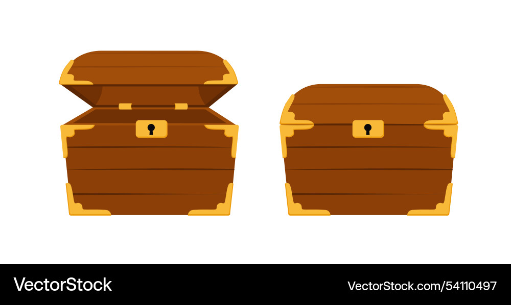 Wooden chests open and closed empty Royalty Free Vector