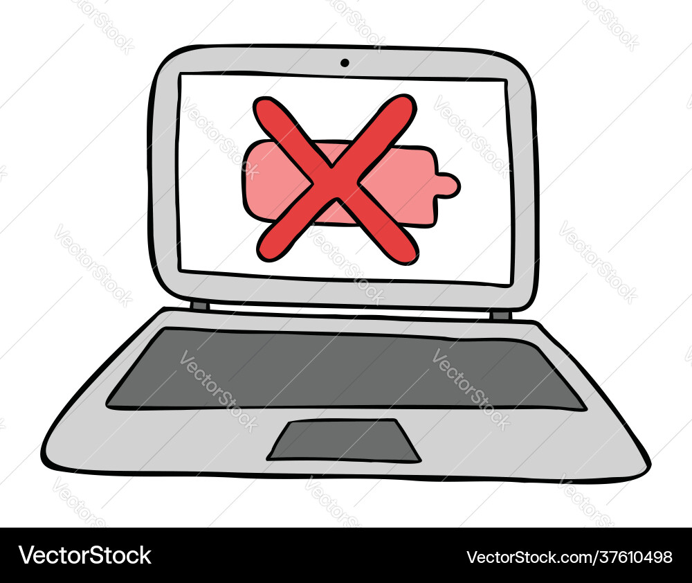 Cartoon laptop computer with dead battery Vector Image