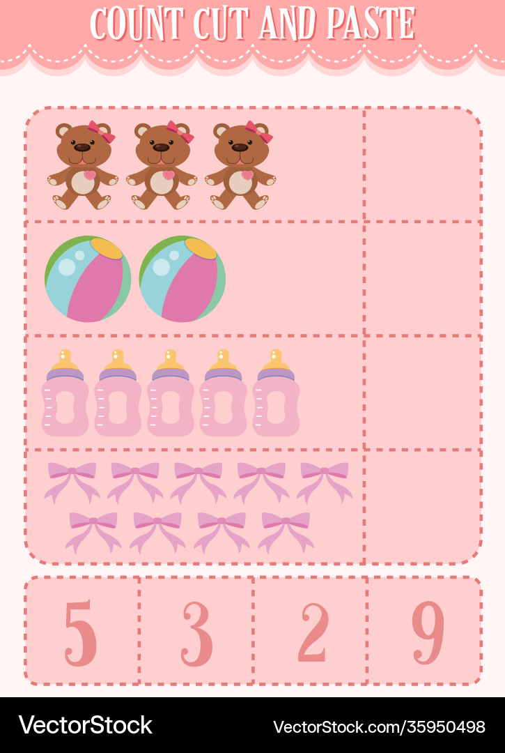 Count cut and paste maths worksheet for children Vector Image