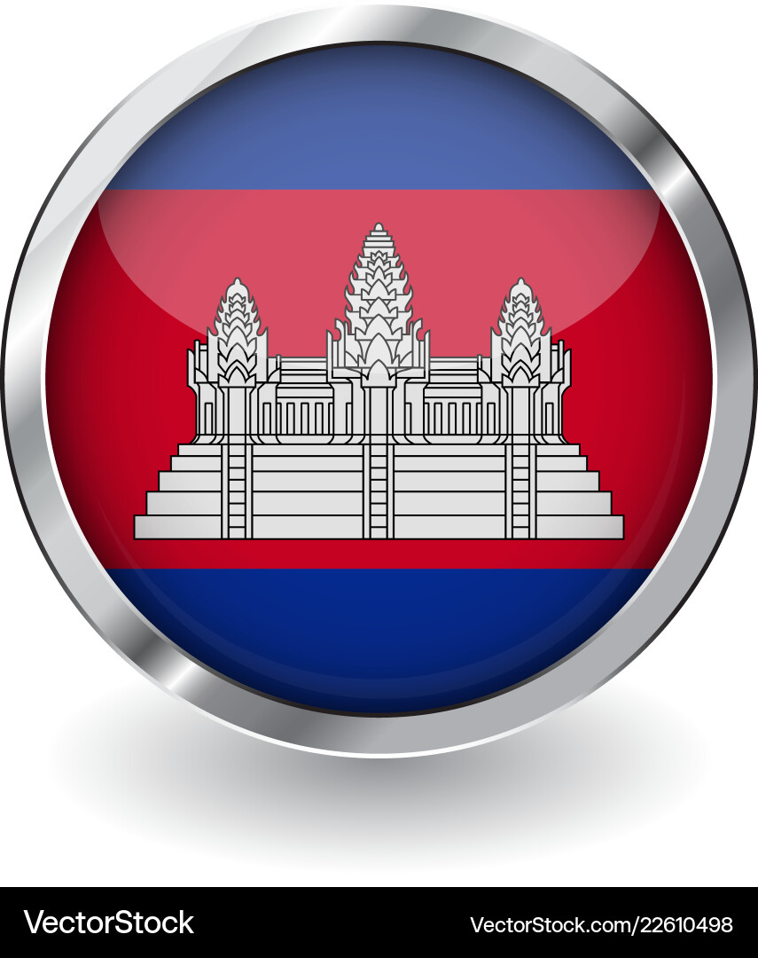 Flag of cambodia button with metal frame Vector Image