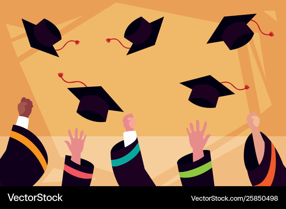 Graduation caps in ceremony design Royalty Free Vector Image