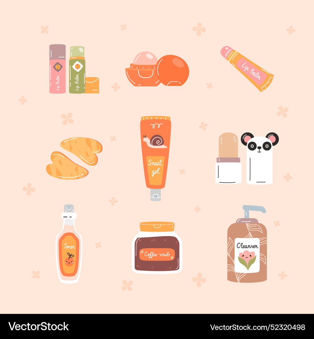 Hand drawn korean beauty element collection Vector Image