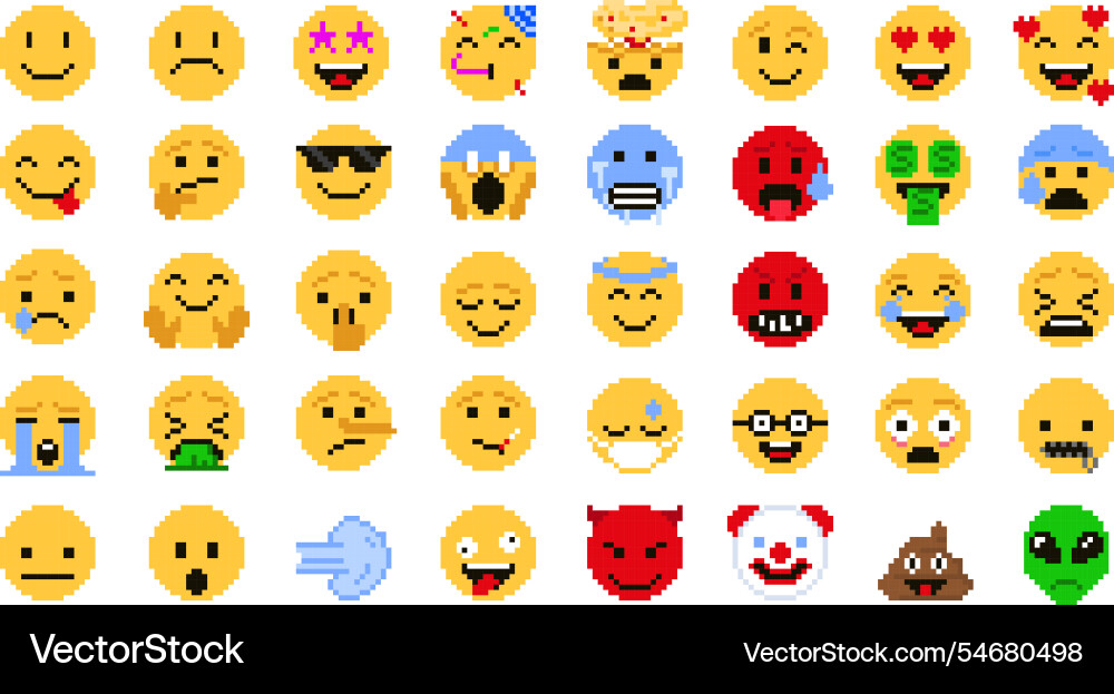 Pixel art emoji pixeled emoticon face Lizenzfreier Vektor