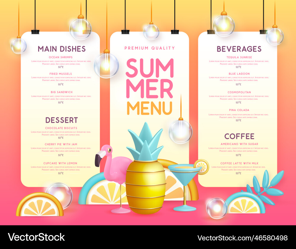 Restaurant summer cocktail menu design Royalty Free Vector