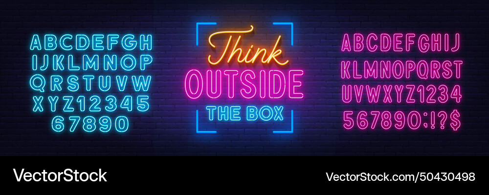 Think outside the box - neon lettering on brick Vector Image