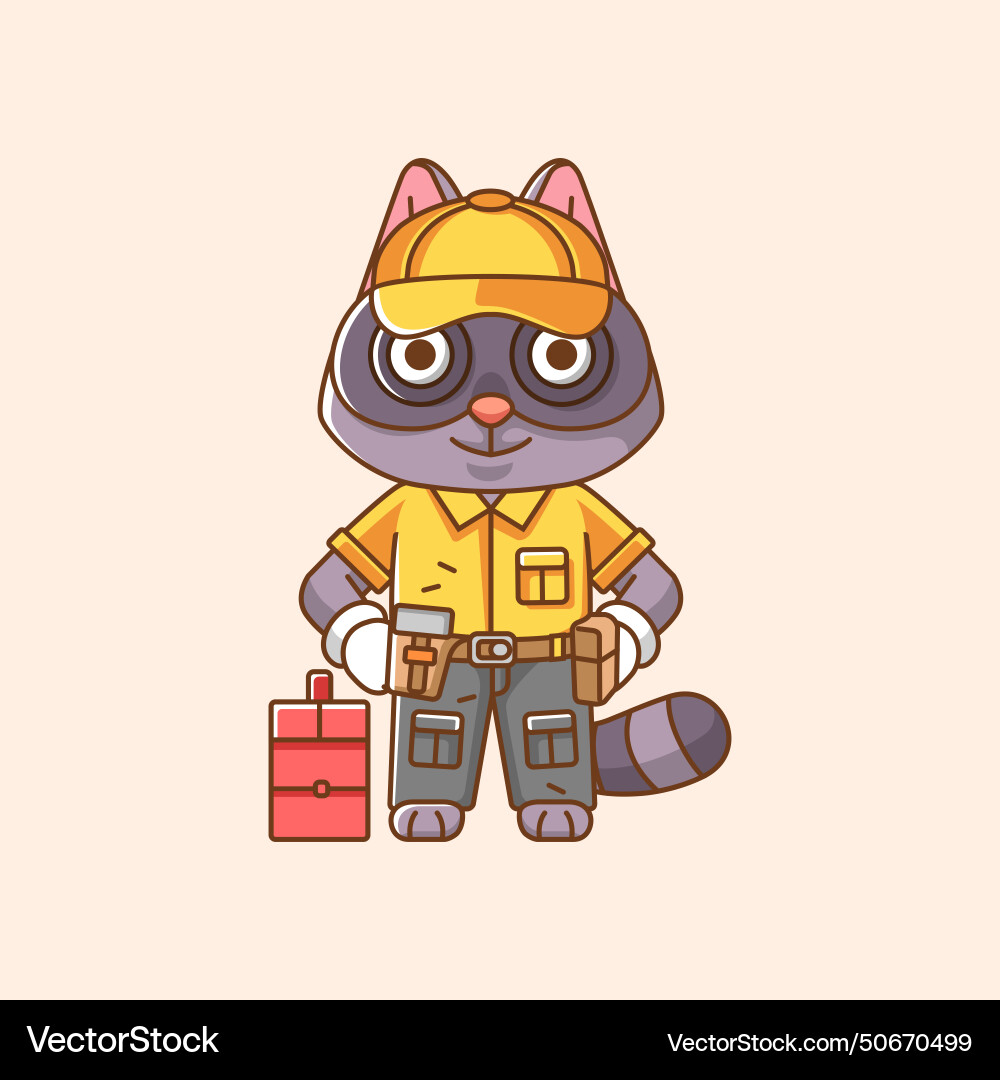 Cute raccoon mechanic with tool at workshop Vector Image