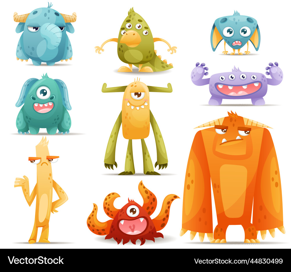 Funny toothy monsters as friendly fictional Vector Image