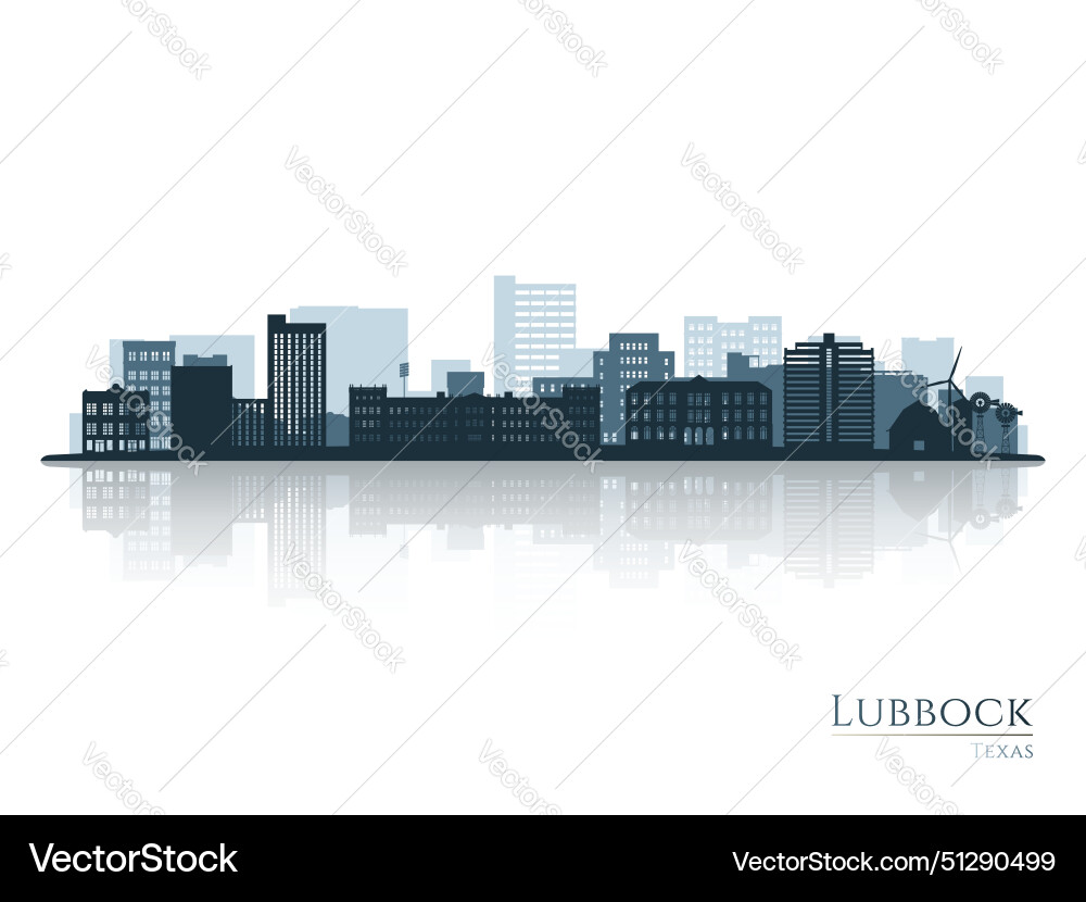 Lubbock skyline silhouette with reflection Vector Image