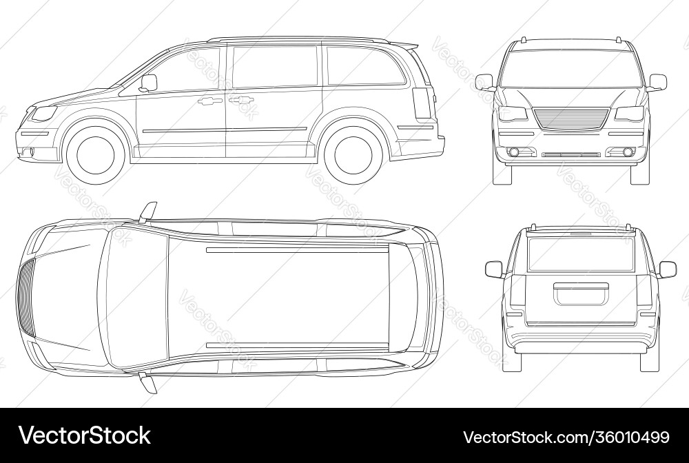 Passenger van or minivan car template Royalty Free Vector